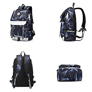Blue Backpack Bookbag for High School, Travel Backpack with USB Port.
