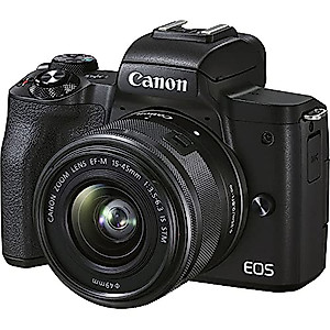 Canon EOS M50 Mark II Mirrorless Digital Camera with 15-45mm Lens (4728C006) + 64GB Extreme Pro Card + Extra LPE12 Battery + Case + UV Filter + Card Reader + 3 Piece Filter Kit + HDMI Cable + More