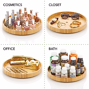 mDesign Bamboo Wood Lazy Susan Turntable Food Storage Container for Cabinets, Pantry, Refrigerator, Countertop, Spinning Organizer for Spices, Condiments - 11.5" Round - Echo Collection - Natural