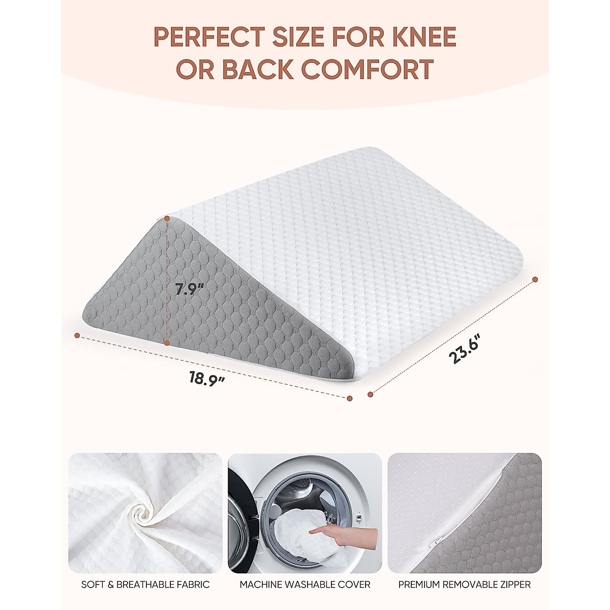 Forias Knee Wedge Pillow 8" Pure Memory Foam Bed Wedge Pillow for Sleeping After Surgery Triangle Pillow for Knee Support Leg Elevation Sciatica Knee Hip Back Pain Relief