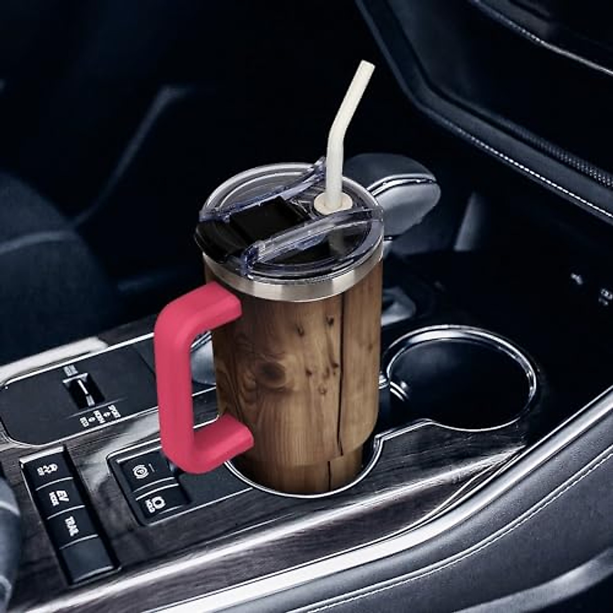 WYUSPGK 40oz Stainless Steel Car Mug, Wood Grain Print Travel Mug, Double-Wall Insulated with Straw, Perfect for Car, Office, Outdoor