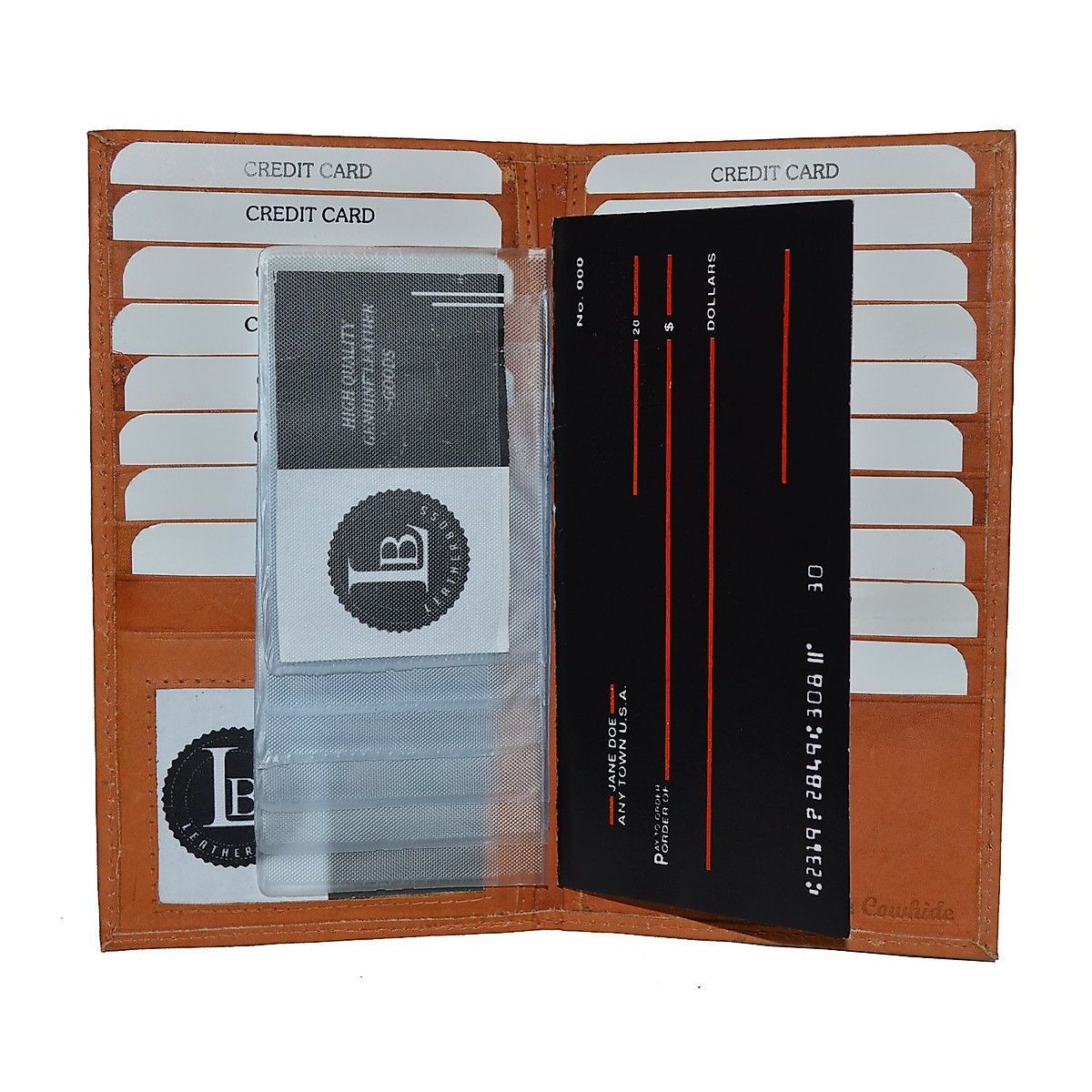 Leatherboss Wallet Womens Leather Long Credit Card Organizational Wallet (Tan)