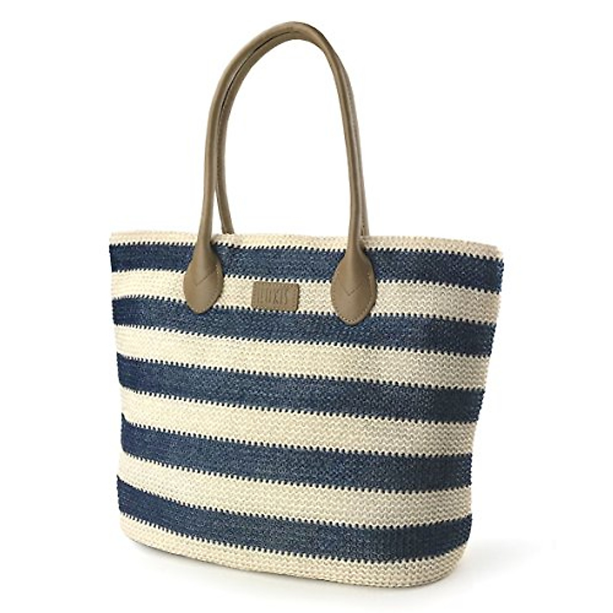 Striped Synthetic Straw Womens Tote Light Weight Vaction Shoulder Handbag (Navy)