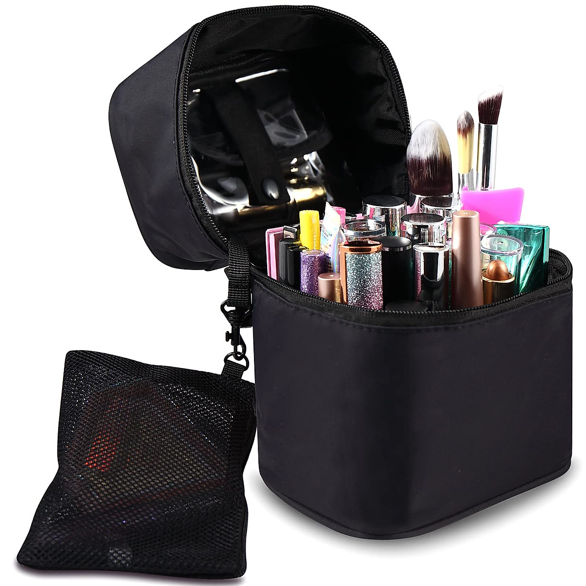 Makeup Brush Organizer Artist Small Makeup Bag Brushes Set Case Professional Travelling Brush Pen Pencil Holder Make Up Cup Storage Organizer Case Pencil Pouch Cosmetic Bag for Travel (Black)