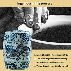 KIROJA Decorative Ceramic Garden Stool, Glazed Hollow Celadon Shoe-Changing Stool Drum Stool, Suitable for Outdoor Garden, Living Room, Terrace, Etc.