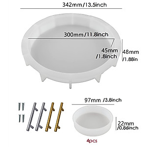 Resin Tray Molds Silicone, 12" Large Round Deep Tray Resin Mold and 4 Piece Round Deep Coaster Molds, Silicone Tray Board Table Resin Mold & Handles, Floral Preservation Bouquet Resin Mold