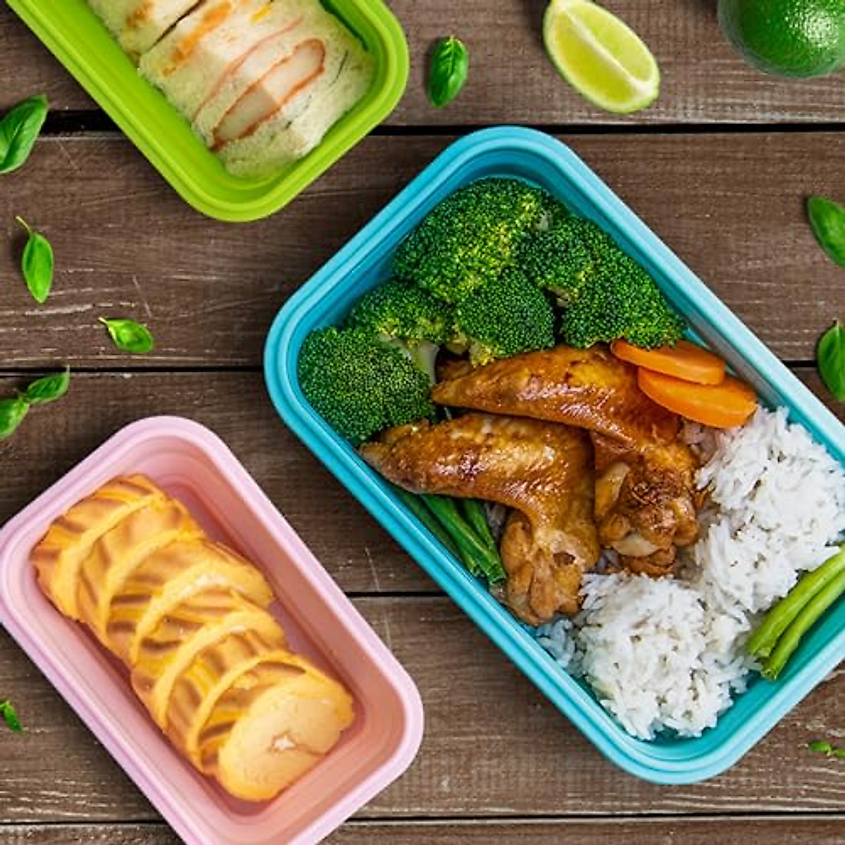 LYASILGC Set of 8 Collapsible Silicone Food Storage Containers, Collapsible Bowls with Airtight Lids, Flat Stacks, Meal Prep, Lunch Box Container, RV Organization And Storage