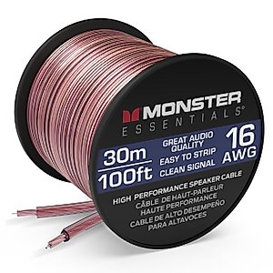 Monster Essentials High Performance Speaker Wire 16 Gauge Copper Clad Aluminum (CCA) Speaker Cable 100 FT Spool – Ideal Home Cinema Speaker Wire Cable and Car Audio Speaker Cables/Speaker Wires
