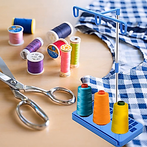 Vuzvuv 2 Pack Thread Holders - Organizer for Embroidery & Sewing Machines, Holds 3 Spools, Suitable for Beginners & Adults, White-Blue