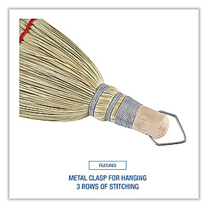 Unisan 951WC Corn Fiber Metal Cap Whisk Broom with Ring and Wood Handle, 6" Head Width, 10" Overall Length, Natural (Case of 12)