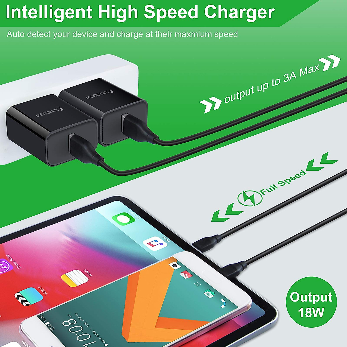 Quick Charge 3.0 Adaptive Fast Wall Charger Block 18W QC Fast Charging 3.0 USB Charger Adapter for Samsung Galaxy A16 A25 A35 S24 S23 A54 A14 A53 S22 S21 S20 Note 20 10 9 Z Flip 6 5 4 3 S10 S9 S8 A13
