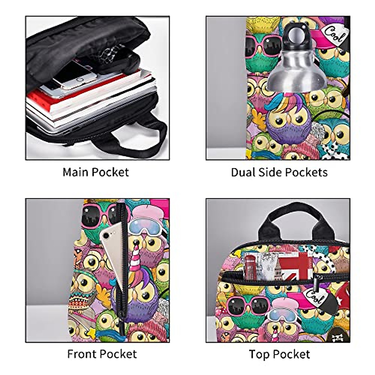 Thinye Casual Daypack Backpacks for Women Cool Backpacks for School Cute Cartoon Owls Backpack for Girls Boys