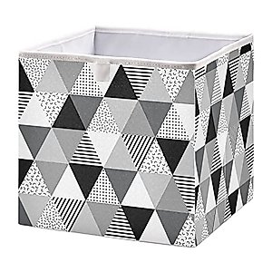 CaTaKu Black and White Geometric Cubes Storage Bins 11 inch Collapsible Fabric Storage Baskets Shelves Organizer Foldable Decorative Bedroom Storage Boxes for Organizing Home