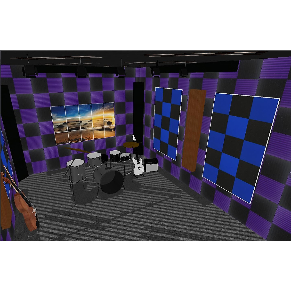 48 Pack 12 "X 12 "X1" Acoustic Panels Studio Soundproofing Foam Wedge Tiles, (24BLUE+24BLACK)