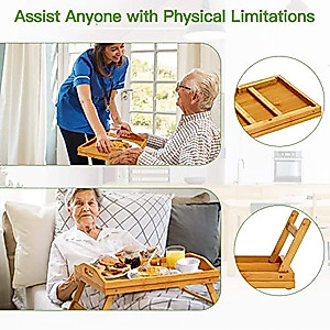 Pipishell Bamboo Bed Breakfast Tray, Bed Trays for Eating with Folding Legs, Food Snack Tray, Used As Lap Tray for Bed, Sofa, Outdoor, Working, Eating, Drawing