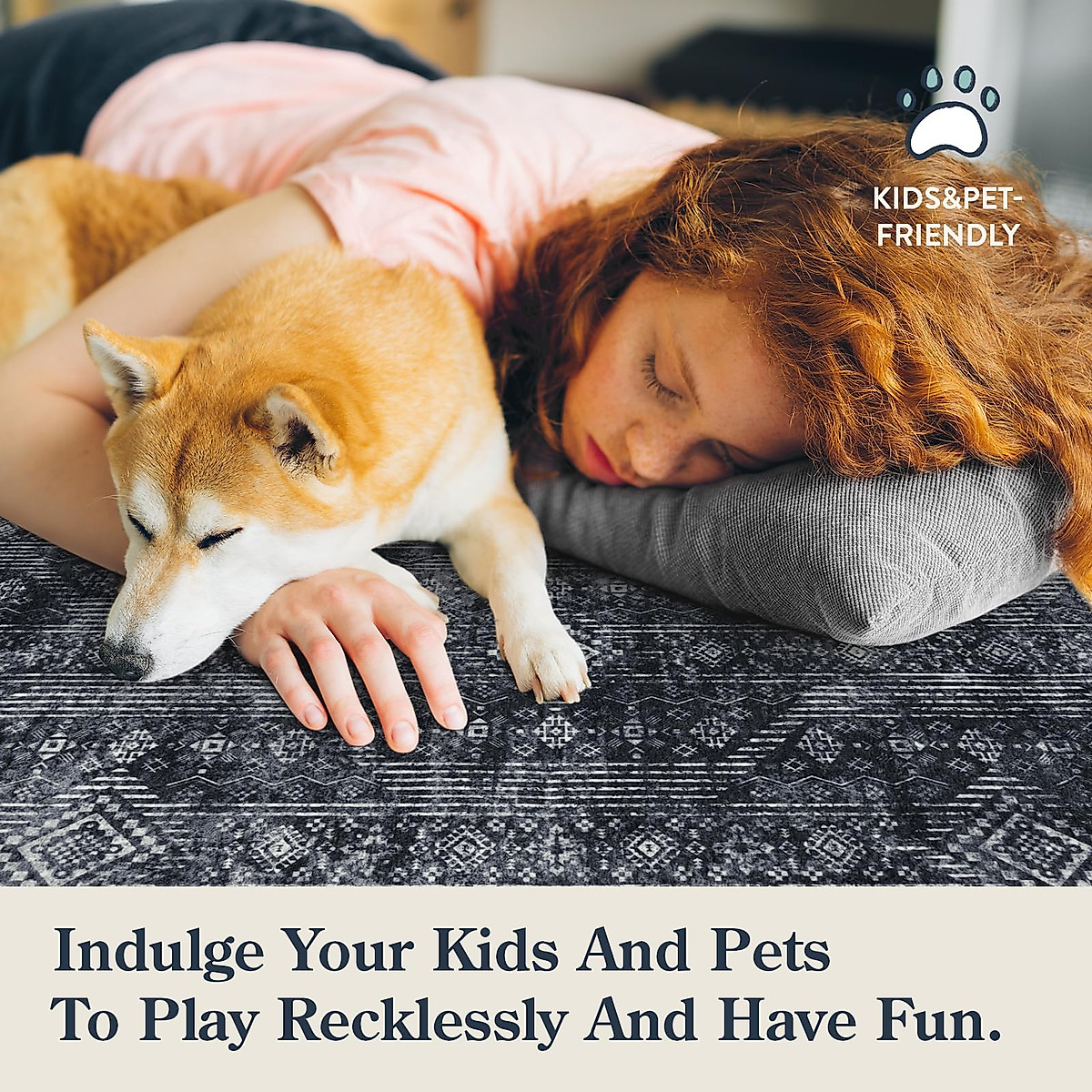 Lahome Black Abstract Rugs for Living Room 5x7, Machine Washable Morden Black Carpet Rug for Bedroom, Neutral Solid Soft Home Office Rugs for Dining Room Apartment