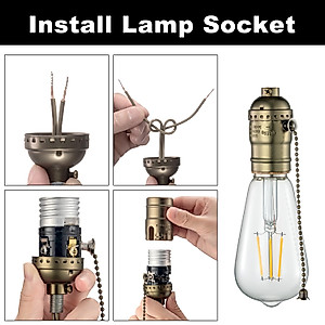 Pull Chain Lamp Socket Replacement, E26 Standard Threaded Base, Lamp Parts for Table and Floor Lamps, Light Bulb Socket with Pull Chain Lamp Switch, UL Listed, 1 Pack (Antique Brass)