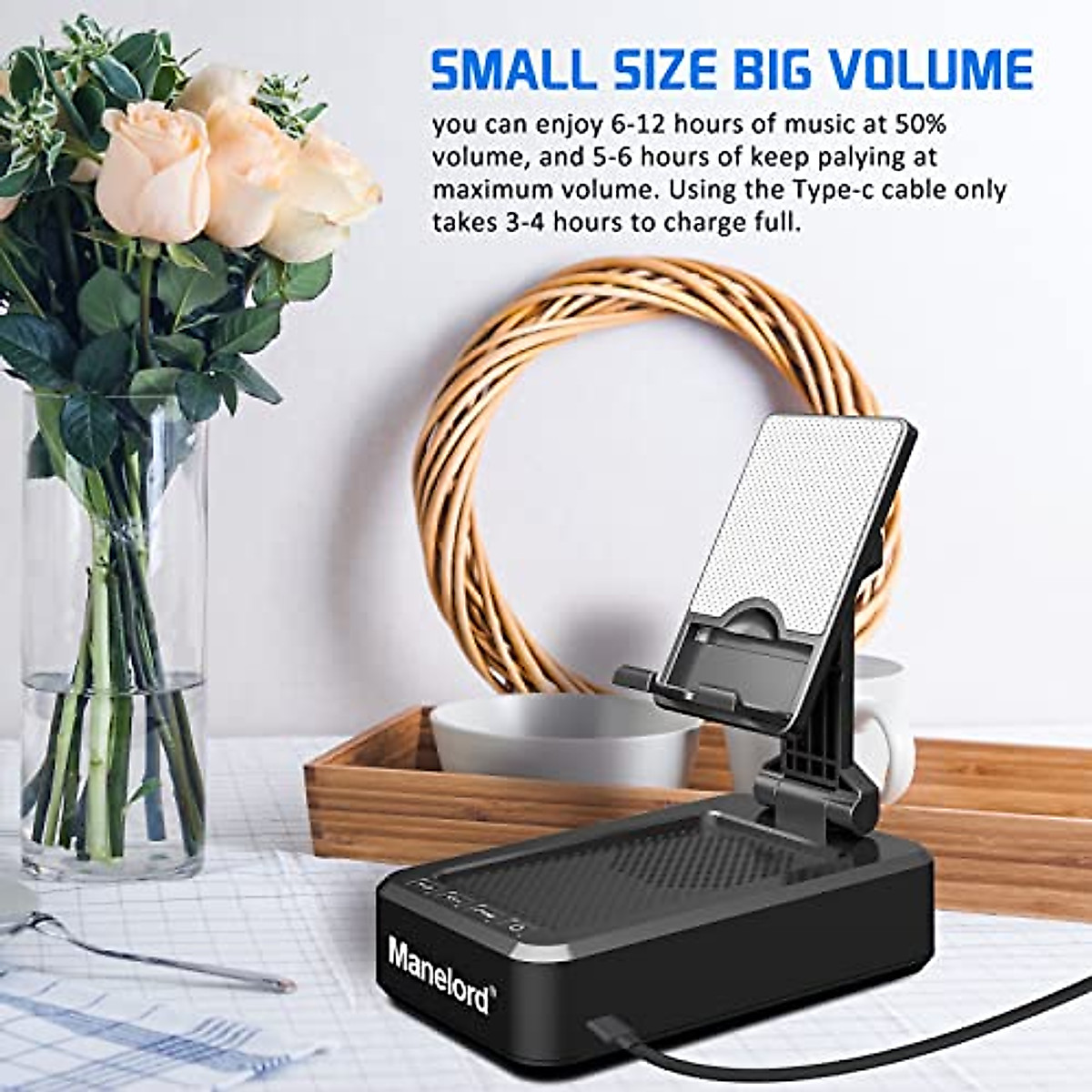 Cell Phone Stand with Wireless Bluetooth Speaker Compatible for iPhone/Samsung/iPad Tablet, Anti-Slip Design Phone Stand with HD Surround Sound Bluetooth Speaker for Home,Office,Outdoor etc.