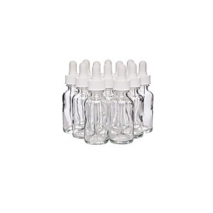 Focus Nutrition 12 Pack Clear Boston Round Essential Oils Aromatherapy Glass Jar With white dropper cap, 1ozF