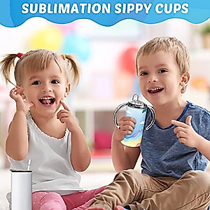 Potchen 4 Sets 12 oz Sublimation Blanks Sippy Cup Kids Sublimation Tumblers with Handles Insulated Stainless Steel Sippy Cup with Lids and Straws, 2 Heat Tape, 4 Sublimation Coating for Water Milk