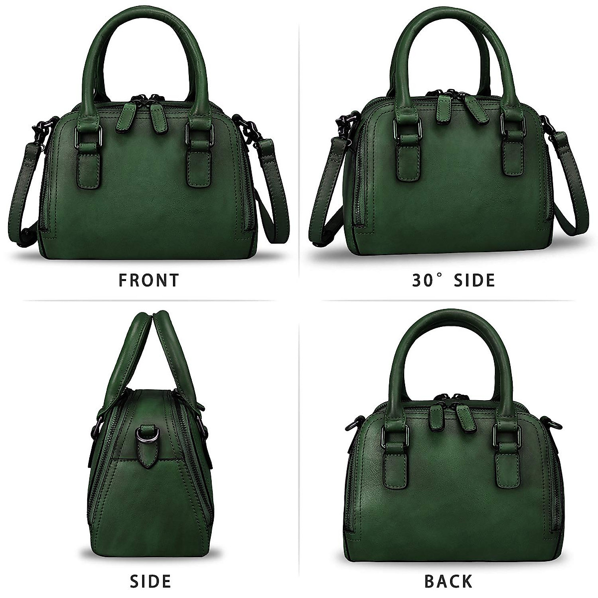 Genuine Leather Handbags for Women Vintage Handmade Top-Handle Handbag Purse Shoulder Bag Cowhide Satchel Bags (Green)