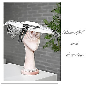 DE-LIANG Female Velvet Head Mannequin Dress Form Silk Fully Pinnable for Hat Wig Jewelry Earring Scarves Display, Clothing Fabric Head Model for Sale, Light Pink 40cm