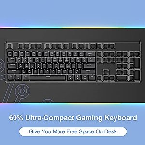 DIERYA 60% Mechanical Keyboard, DK61se Wired Gaming Keyboard with Red Switches,LED Backlit Ultra-Compact 61 Keys Mini Office Keyboard for Windows Laptop PC Gamer Typist（Black）