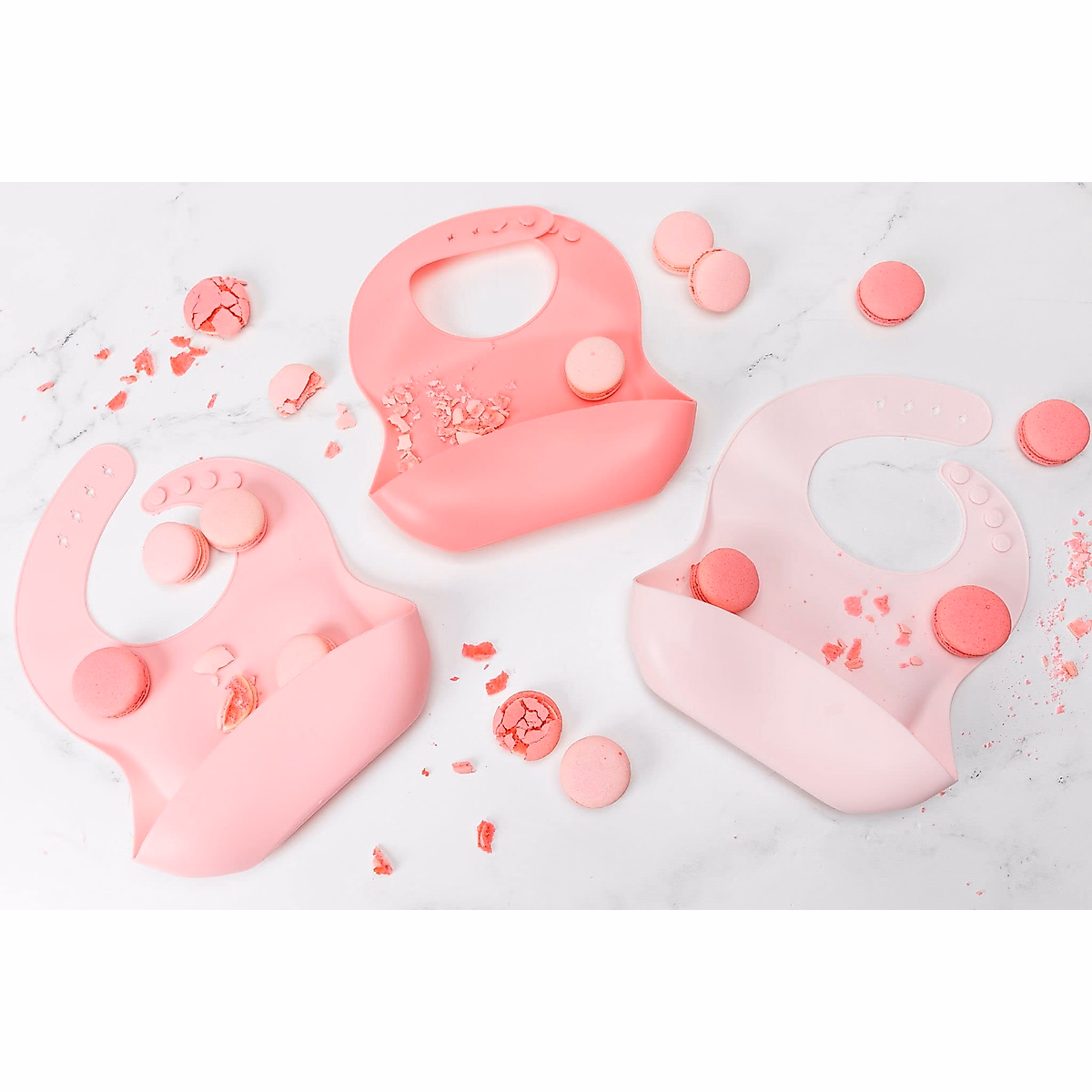 DAISY FRILLS Silicone Baby Bibs Infant Toddler Feeding | Muted Pink Multi Set Pack Of 3 | Waterproof, Durable, Adjustable, Soft!…