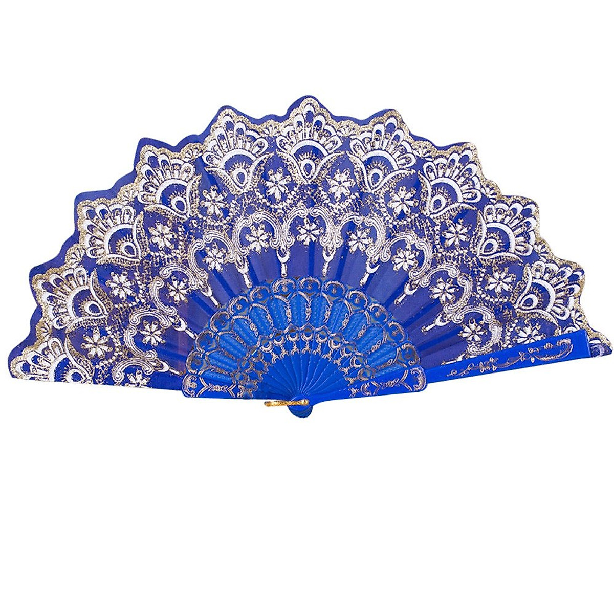 DUO ER Chinese/Spanish Style Dance Wedding Party Lace Silk Folding Hand Held Flower Fan (Color : Blue)
