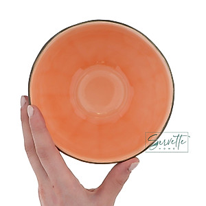 12 Ounce Breakfast Bowl - Ceramic Bowl For Cereal, Yogurt, Fruit, Soup, or Dessert - Cantaloupe - Set of 3