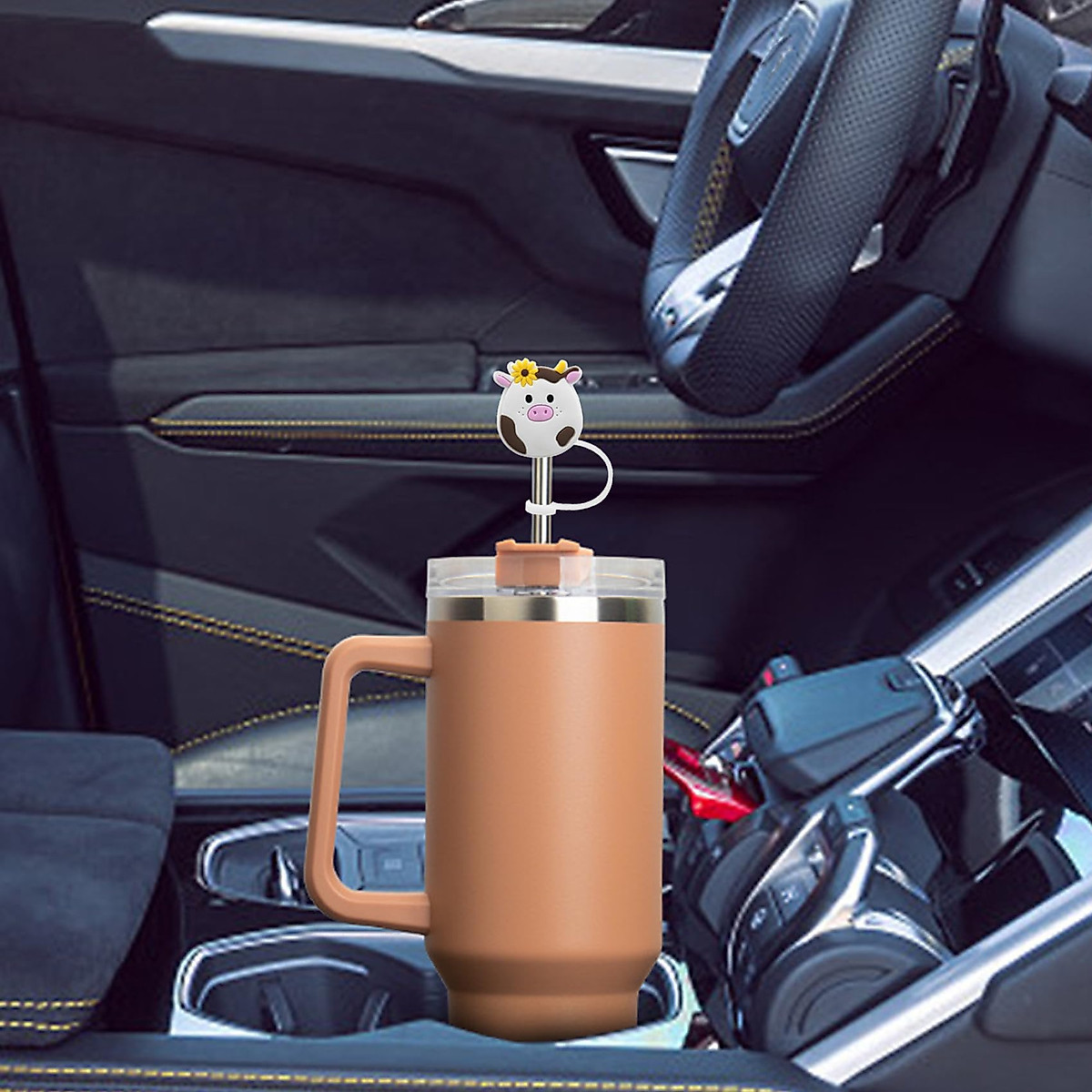 Straw Cover Cap for Stanley Cup 30 Oz 40 Oz Tumblers - 10mm Cute Cow Straw Tips Covers,Silicone Straw Toppers, Funny Animals Straw Covers Cap Plugs,Anti-dust Straw Tip Drinking Straw Tips Lids