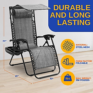 SereneLife SereneLifeHome Zero Gravity Lounge Chair, One Size, Grey