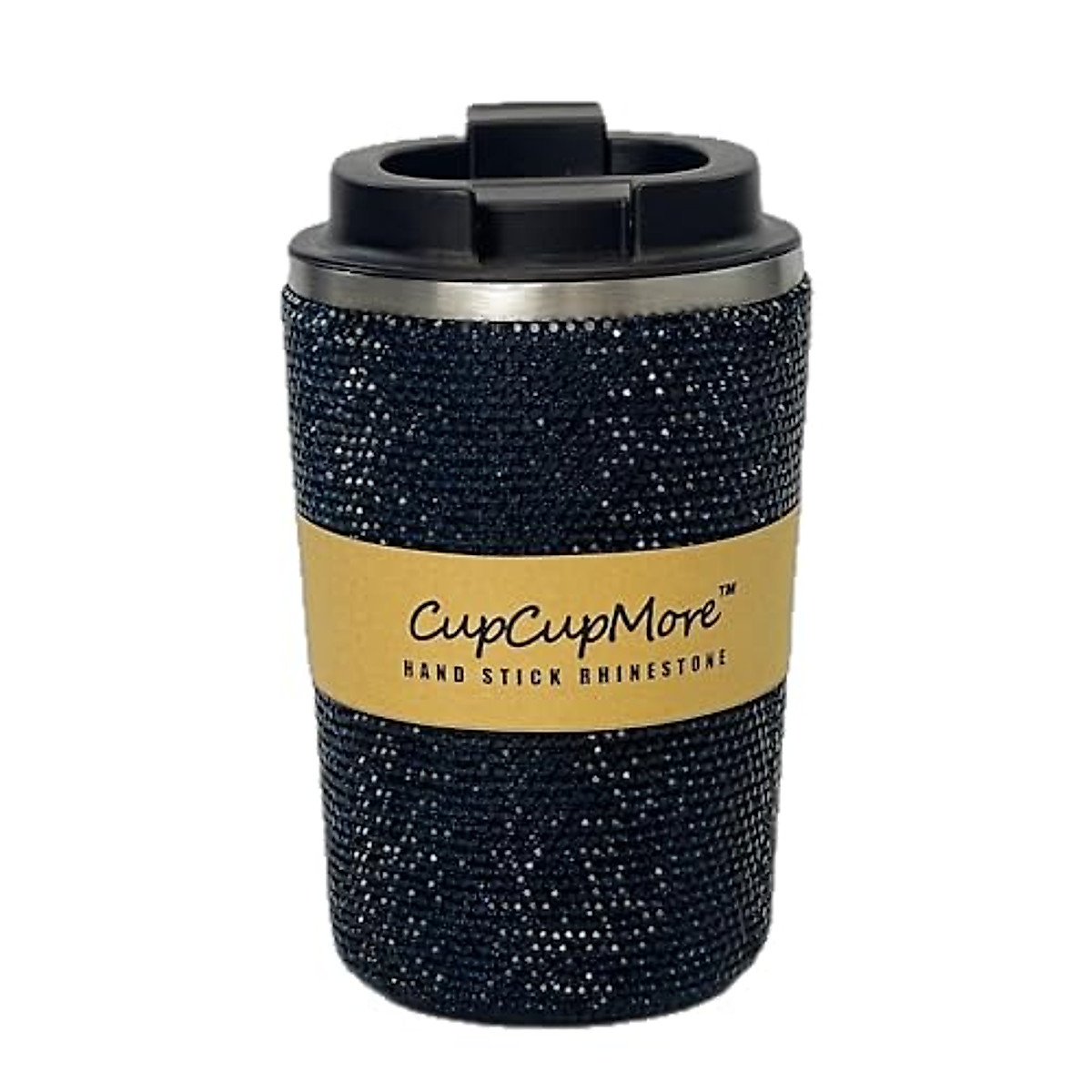 Cupcupmore 12 oz Bling Dark Blue Rhinestone Stainless Steel Coffee Tumbler,Shiny Travel Insulated Coffee Mug with Lid, Reusable Spill Proof Coffee Cup,Portable Thermal Mug for Hot and Cold
