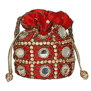 Suman Enterprises Women's Multi Color Stone in Vintage Style Pearl Tote Bag Wrist Bag Evening Clutch Wedding Purse