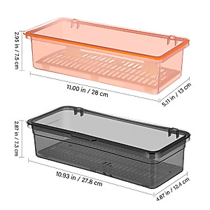 DOITOOL Spoon Organizer 2 Pcs Flatware Tray with Lid and Drainer- Black and Pink Transparent Plastic Silverware Holder- proof Silverware Tray for Drawer for Home Kitchen Accessories