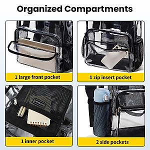 Vorspack Clear Backpack Heavy Duty - Large Clear Book Bag with Reinforced Bottom See Through Backpack with Handle for College Workplace - Black