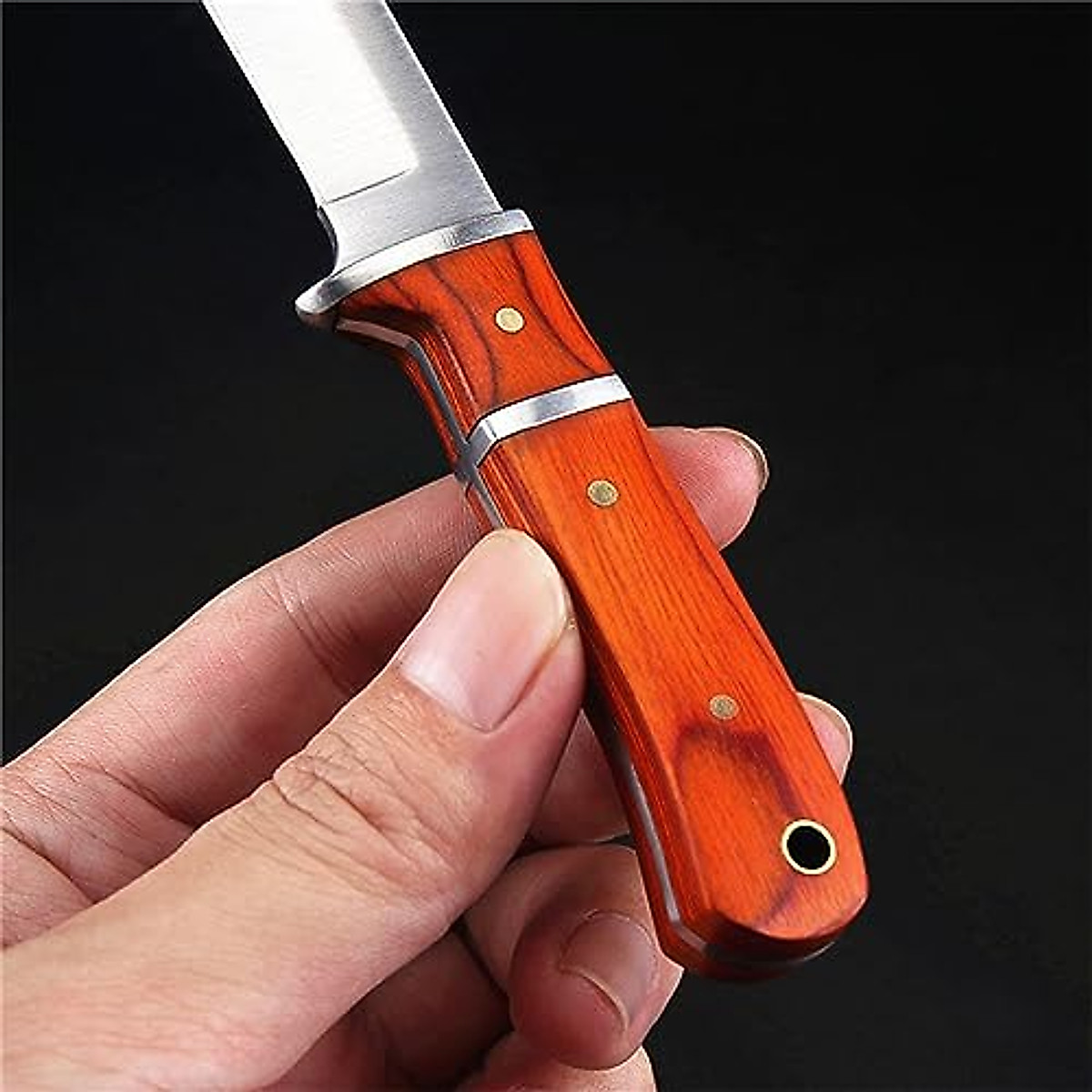 10MOONS 6.3-Inch Fixed Blade Bushcraft Knife with Leather Sheath, Stainless Steel Blade and Log Handle, for Hunting Camping Hiking Survival and Cutting Meat Fruit Vegetable