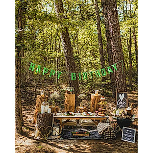 Glossy Green Happy Birthday Metallic Banner Greenery Theme Party Decoration Garland Supplies Signs for Funny New Years Birthday Nursery Hanging Décor 13pcs