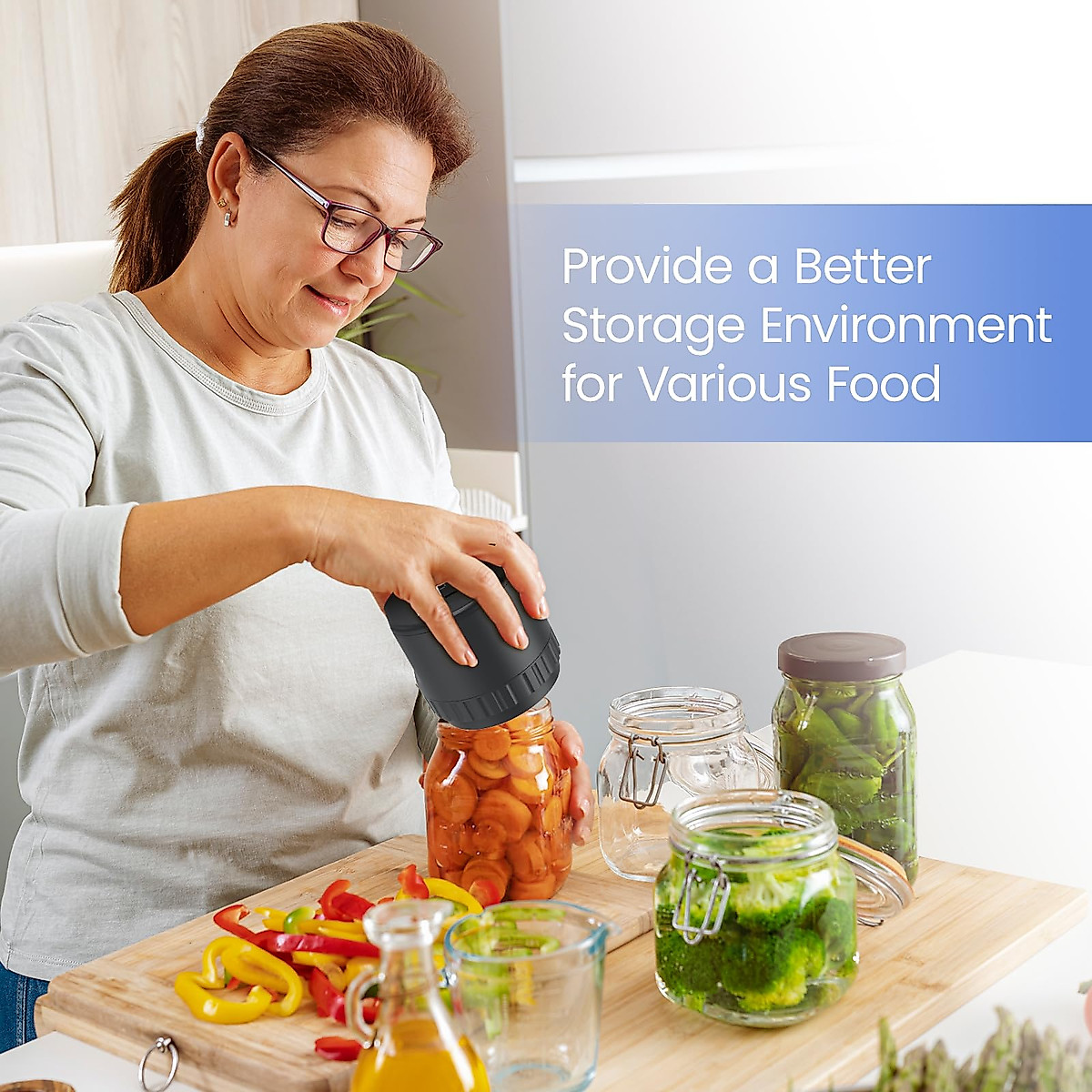 Electric Mason Jar Vacuum Sealer - Jar Vacuum Sealer Kit for Mason Jars with Wide & Regular Mouth for Food Storage, Vacuum Sealing Machine, Multifunctional All-in-One Cordless Canning Vacuum Sealer