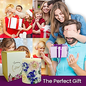 Vionami Gifts for Women Scented Pillar Candle - Long Burning Natural Soy Wax Scented Candle for Home - Gift-Boxed Hand Poured Luxury Candle with Dried Flowers & Tropical Rare Flower Scent (Forget Me)