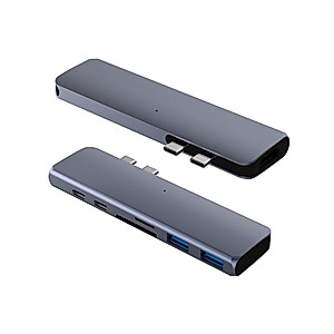 7 in1 Dual USB C Hub USB 3.1 Adapter Dock SD Card Reader 4K HDMI For MacBook Pro Grey