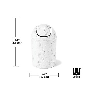 Umbra 1.25-Gallon Mini Waste Can w/ Swing-Top Lid - Small Garbage Bin for Compact Spaces Under Tables & Counters, Miniature Trashcan, Removable Lid for Kitchens Bathrooms Bedrooms Dorms, White Marble
