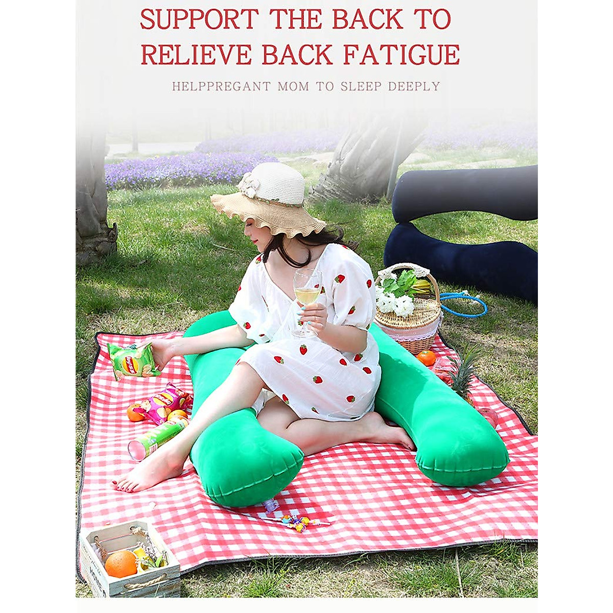 MJMH Updated Large Inflatable Pillow Flocked Fabric Pregnancy Pillow Maternity Pillow Nursing Pillow Sleeping Pillow Body Pillow Travel Pillow Home Use and outdoor Use 55 inch US Stock (Green)