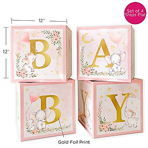 Kate Aspen Boxes with Letters for Baby Shower Decoration Little Peanut, One Size, Pink Elephant