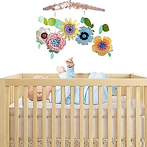 MOVEBO- Floral Musical Crib Mobile for Baby Girls and Digital Music Box with 12 lullabies (Floral Baby Crib Mobile)