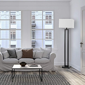 Globe Electric 67046 D'Alessio 58" Floor Lamp, Matte Black, White Linen Shade, On/Off Socket Rotary Switch