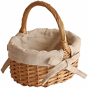 Rattan Flower Basket,Handwoven Basket Wedding Basket Bow-knot Featuring Large Capacity Multi-purpose Wedding Bridal Girl for Home Wedding Home Garden Decor Wood Color 7.87" x 6.69" x 4.33"