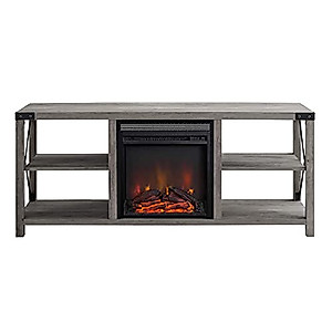 Walker Edison Faye Modern Farmhouse Metal X Fireplace TV Stand for TVs up to 65 Inches, 60 Inch, Grey