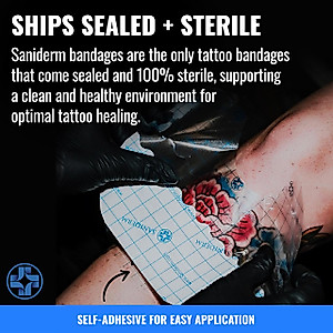Saniderm Original Tattoo Aftercare Bandage (Small Roll, 4 in x 8 yd) – Convenient, Faster Tattoo Healing and Protection – Sterile, Waterproof, and Latex-Free Tattoo Aftercare Wrap – Gloss Finish