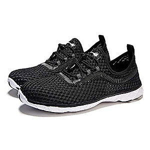 SUOKENI Women's Quick Drying Slip On Water Shoes for Beach or Water Sports Ultralight Walking Shoes Black/White,Size:US 10/EU 41